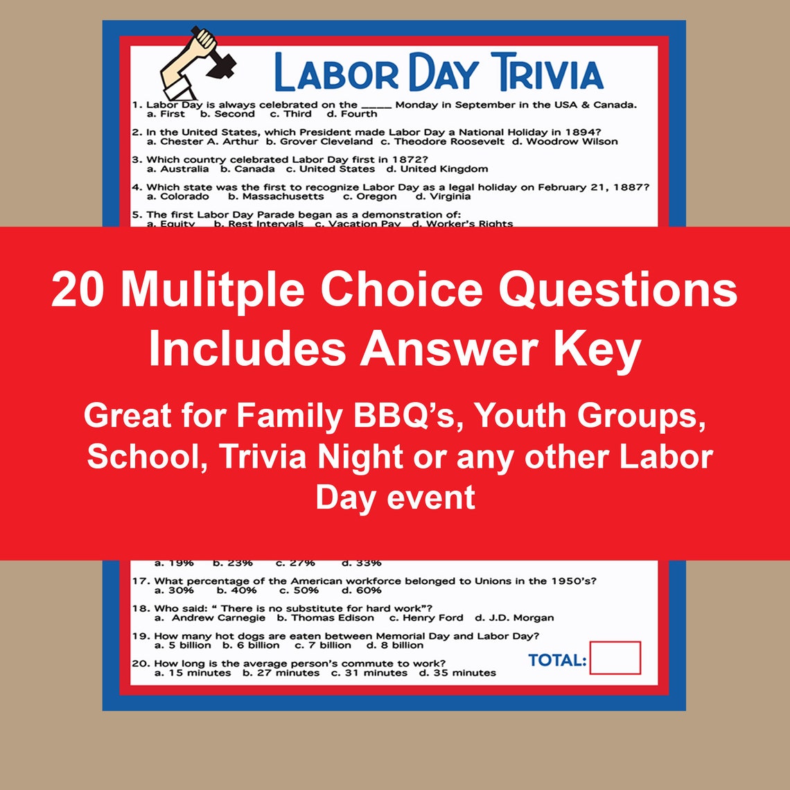 Labor Day Trivia Game American Game Patriotic Games Fun - Etsy