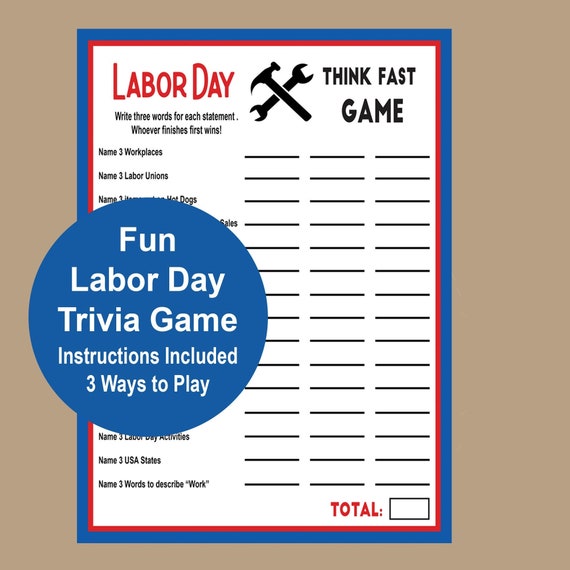Labor Day Trivia Games Fun Labor Day Games Summer Family BBQ - Etsy