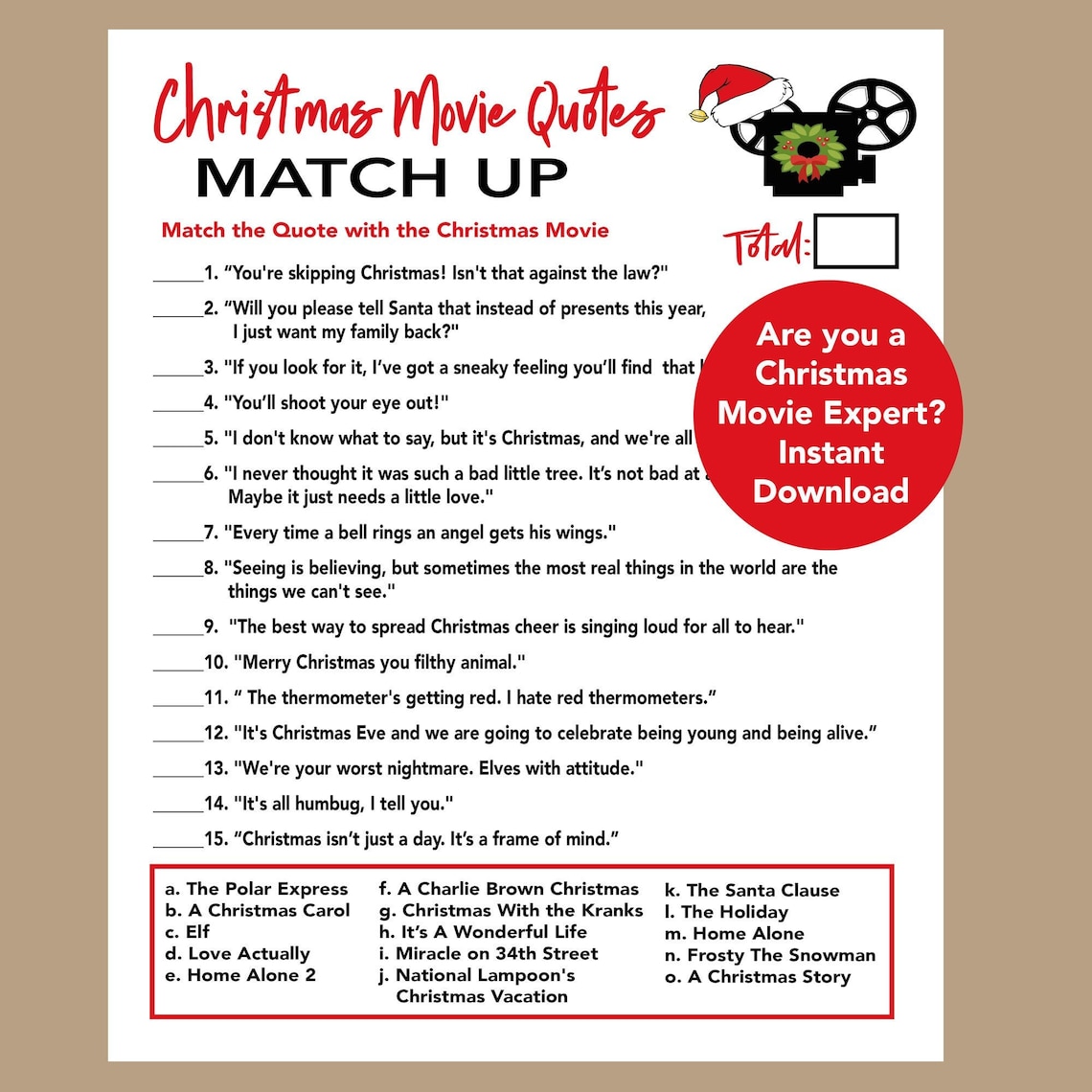 Christmas Movie Quotes Trivia Game Christmas Party Printable - Etsy