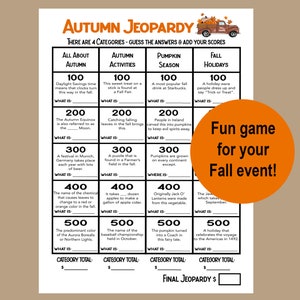 Autumn Trivia Game, Autumn Jeopardy, Fall Trivia Game, Autumn Seniors ...
