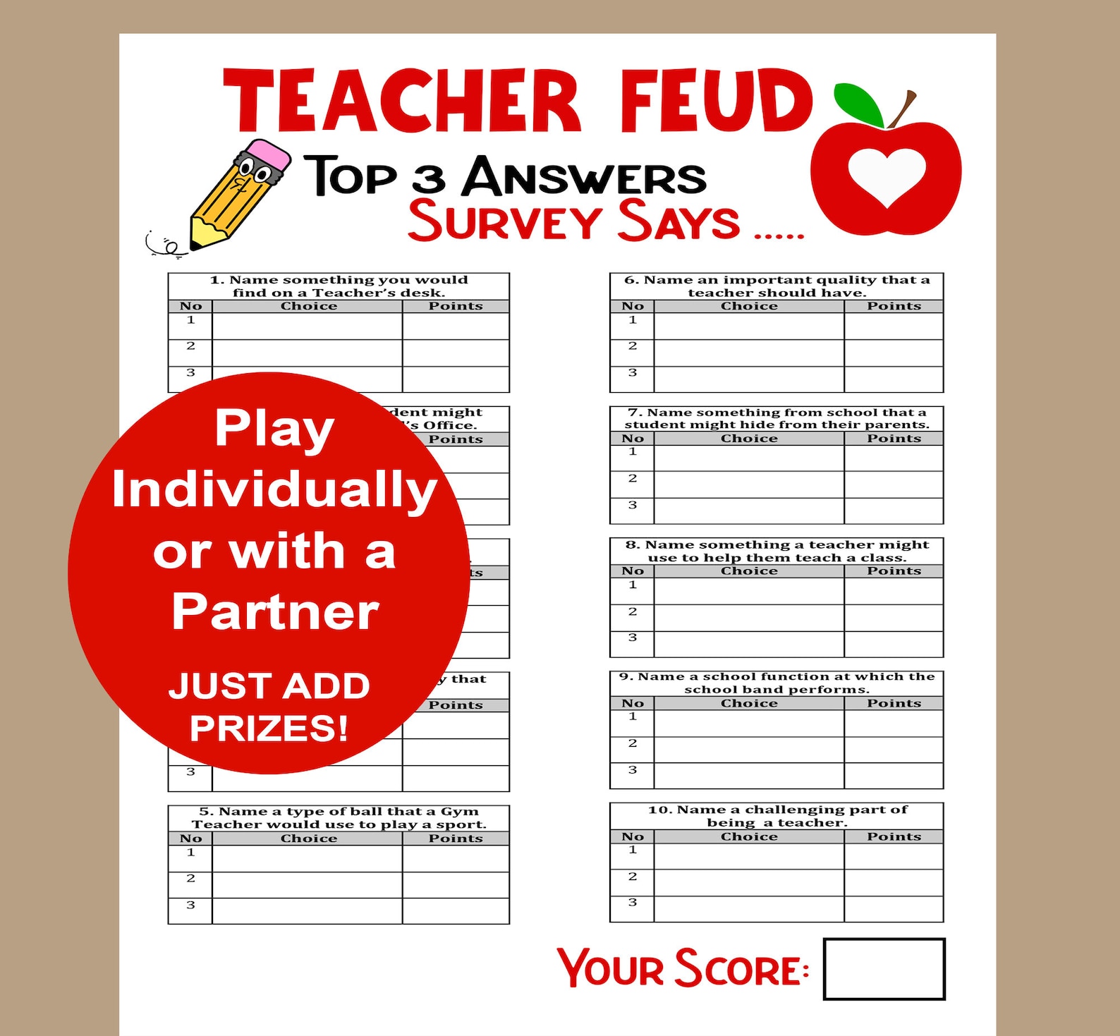 Teacher Trivia Game, Teacher Feud Game, Teacher Retirement Game ...