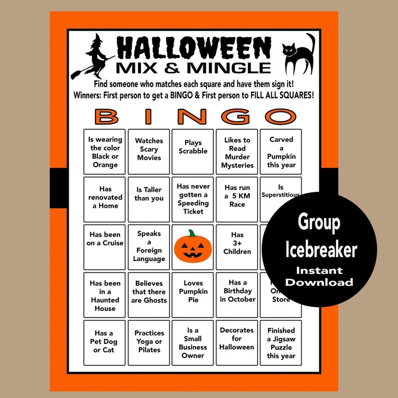Icebreaker Bingo, Halloween Mix and Mingle Icebreaker, Halloween Group ...