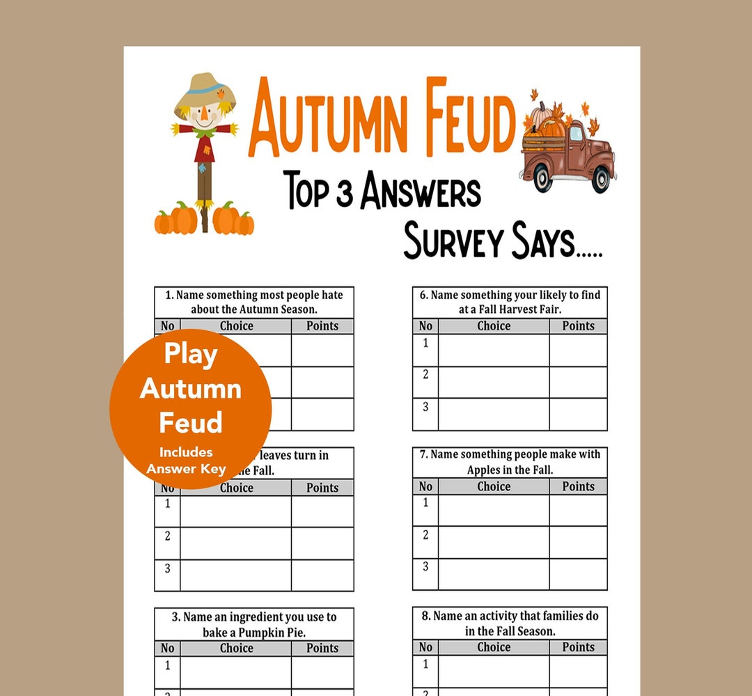 Autumn Family Feud Trivia Game, Fall Trivia Game, Autumn Seniors Game ...