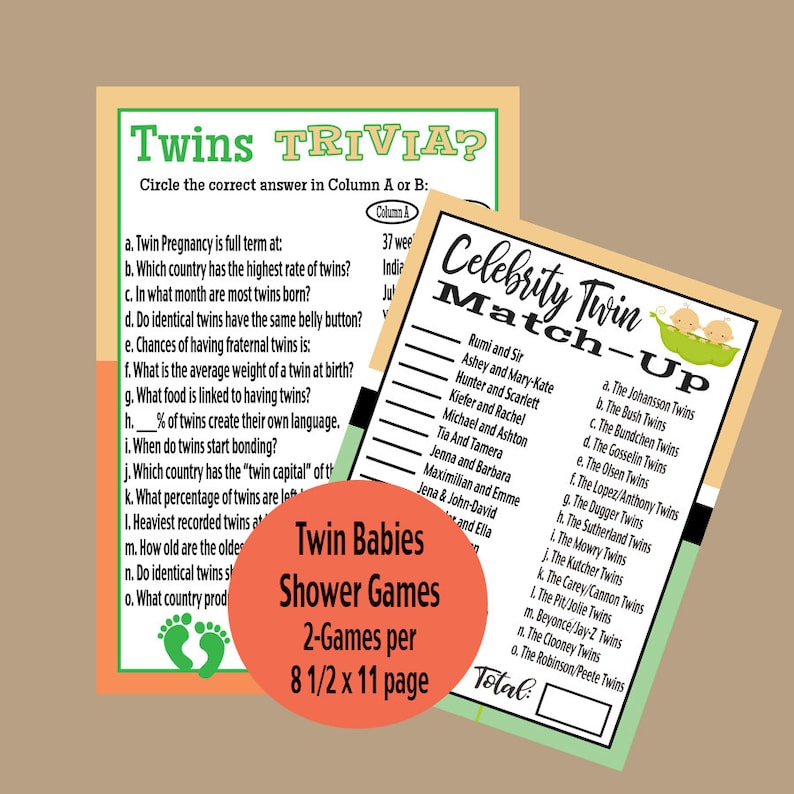 Twins Baby Shower Games Twins Trivia Games Fall Baby Shower | Etsy