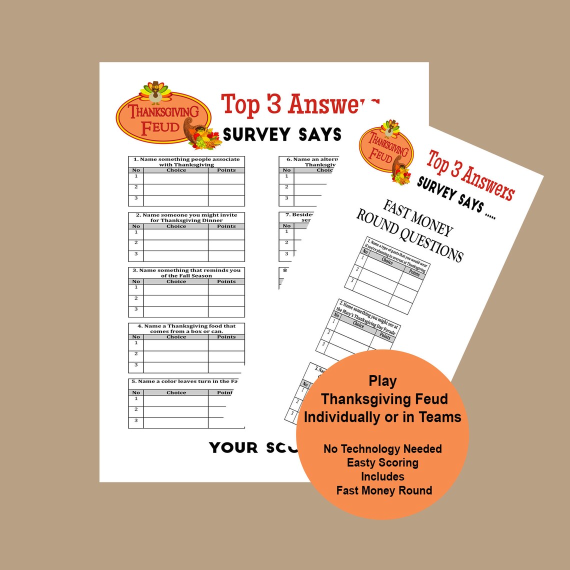 Thanksgiving Family Feud Games Thanksgiving Trivia Game - Etsy