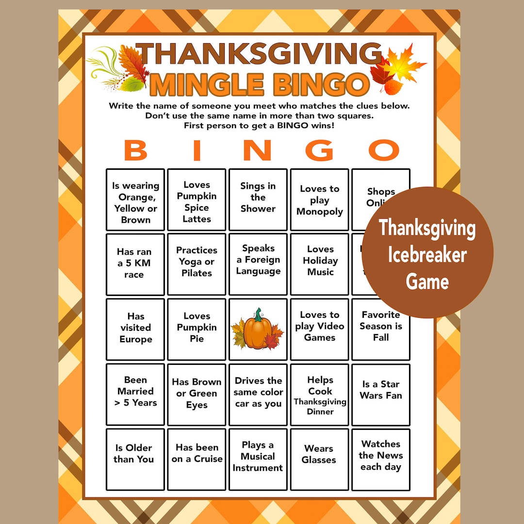 Icebreaker Bingo, Thanksgiving Game, Mix and Mingle Icebreaker, Teen ...