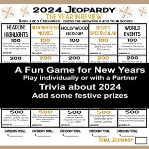 New Years Jeopardy Game, New Years Trivia Game, 2024 Year in Review ...