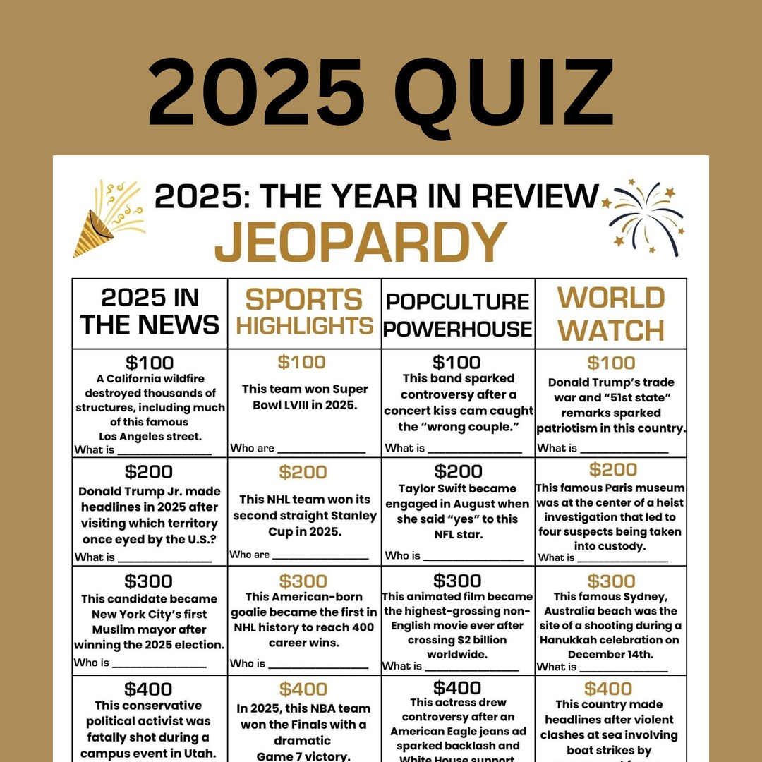 New Years Jeopardy Game, New Years Trivia Game, New Years Party Game ...