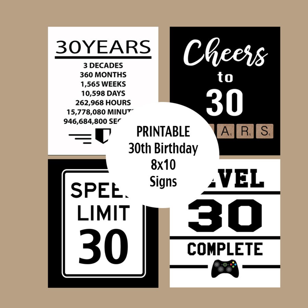 30th Birthday Signs, 30th Birthday Party Signs, Cheers to 30 Years, 30 ...