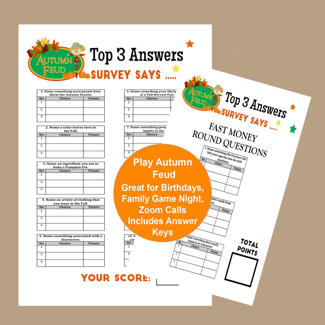 Autumn Family Feud Games, Autumn Party Games, Adult Fall Printable ...