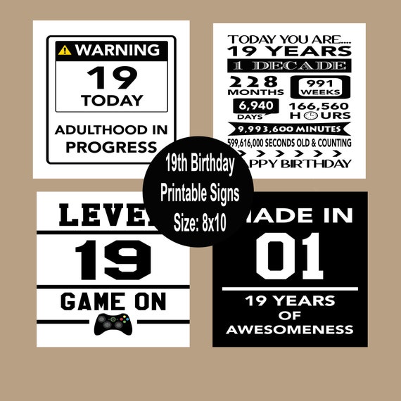 19th Birthday Signs 19th Birthday Printable 19th Birthday - Etsy