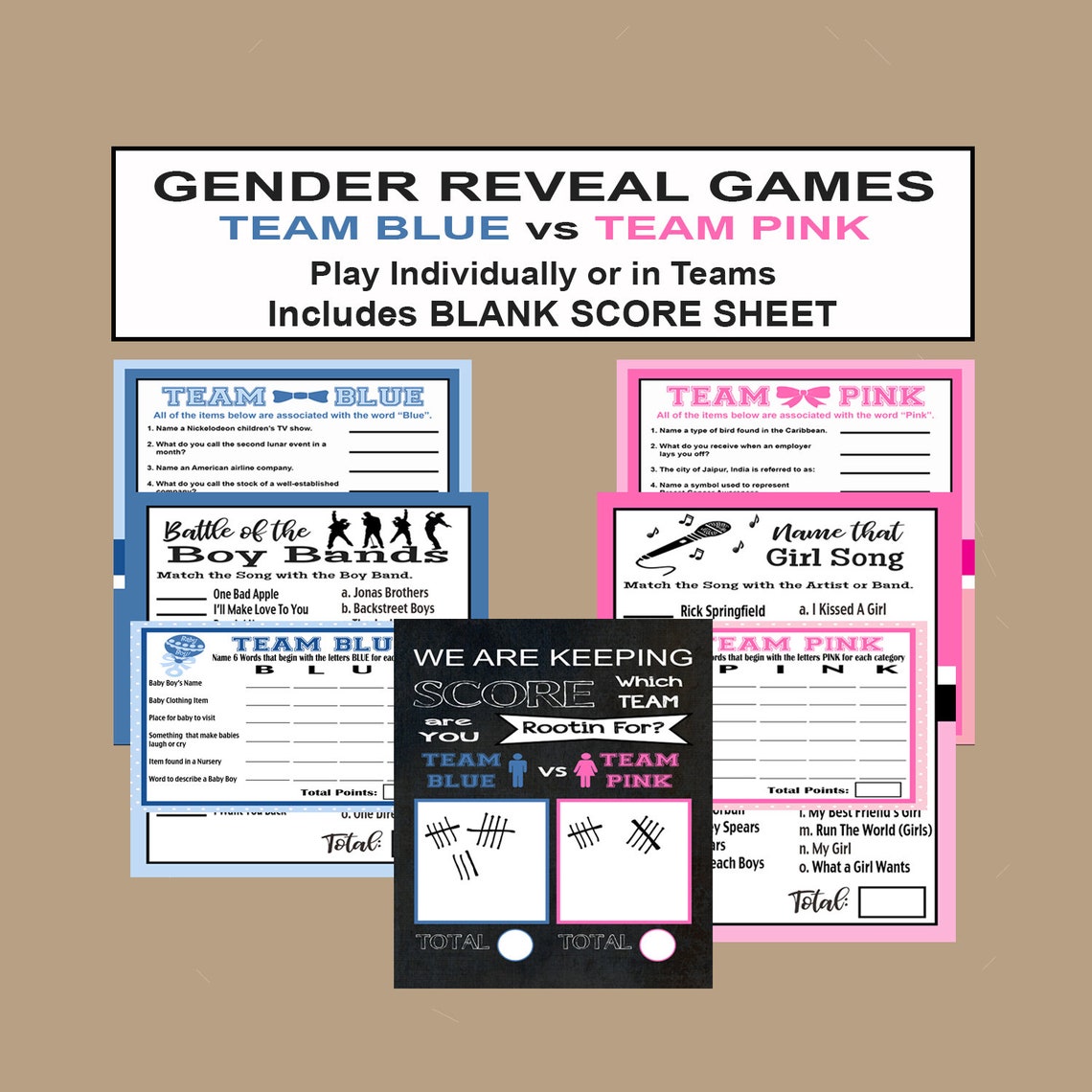 Gender Reveal Games Team Blue Games Team Pink Game Baby - Etsy
