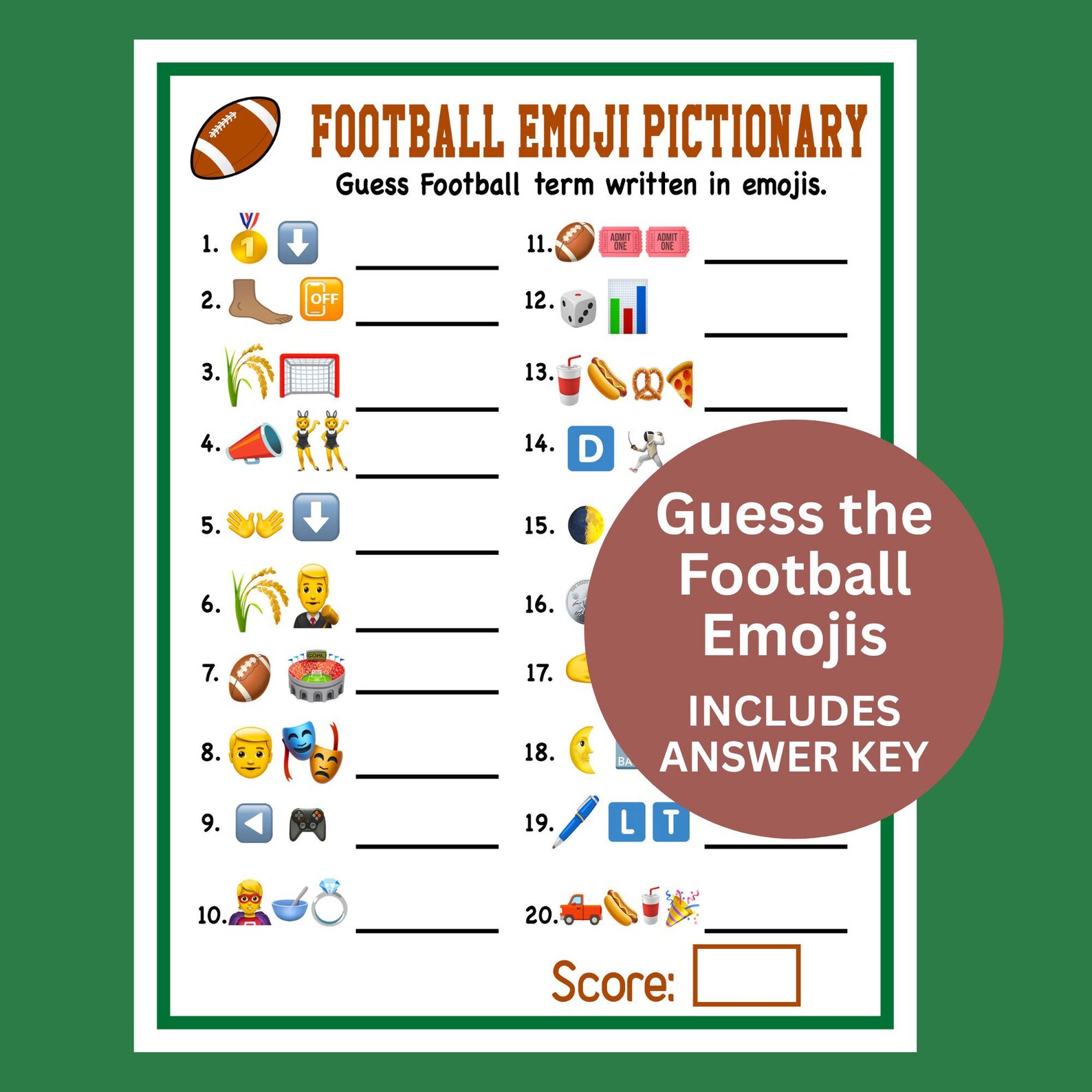 Football Emoji Game, the Big Game Jeopardy, Printable Supe LX Game ...