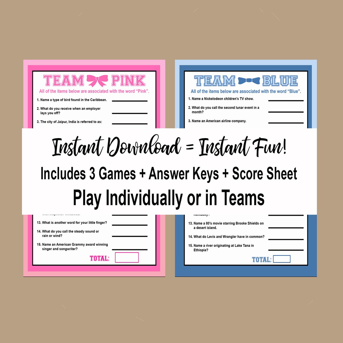 Gender Reveal Games Team Blue Games Team Pink Game Baby - Etsy