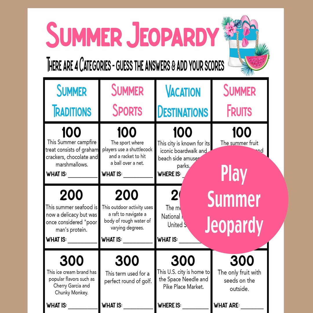 Summer Trivia Game, Summer Jeopardy, Summer Seniors Game, Summer School ...