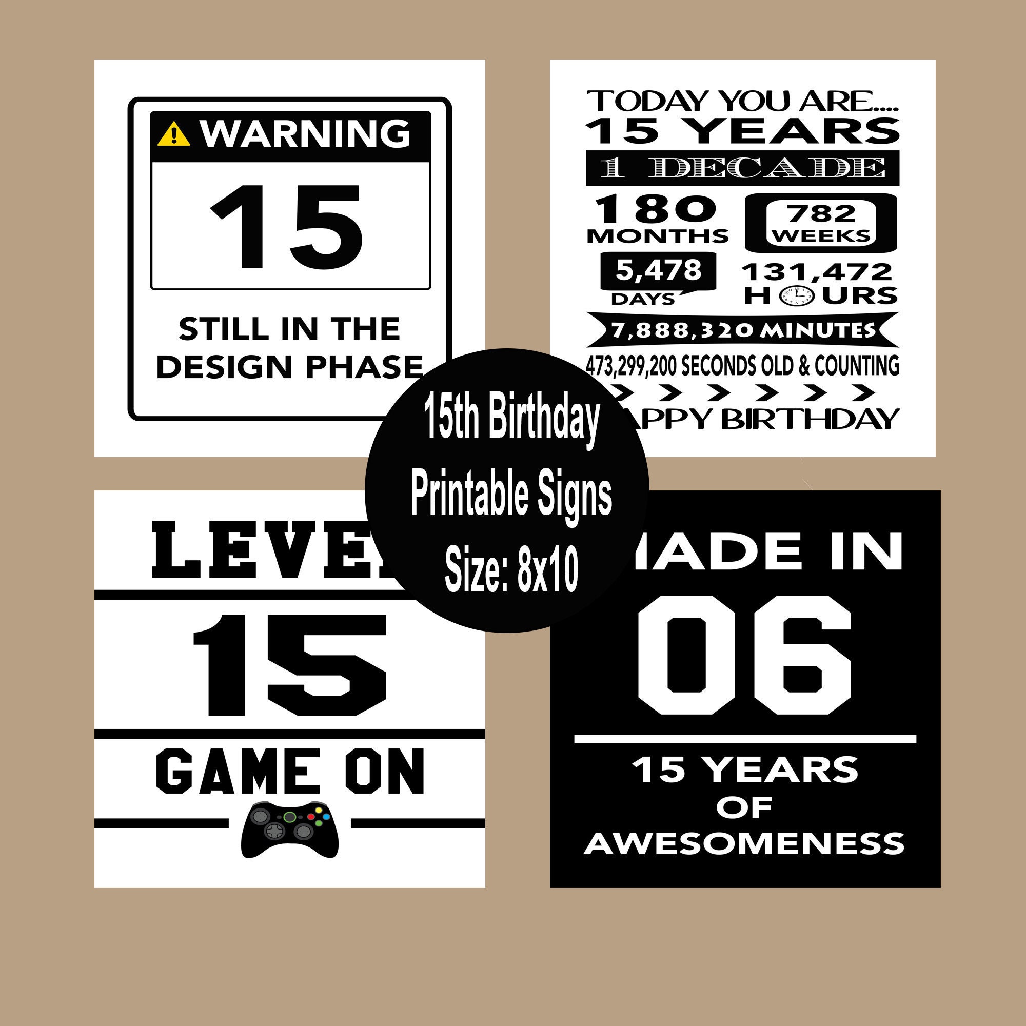 15th Birthday Signs, 15 Birthday Party Decorations, 15th Birthday ...