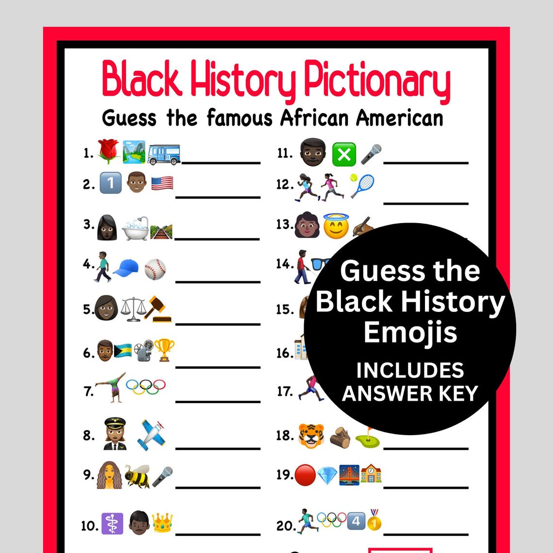 Black History Emojis Game, Black History Trivia Pictionary Game ...