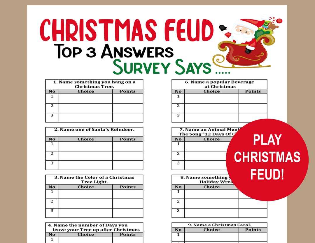 Christmas Family Feud, Family Feud Game, Christmas Trivia Game ...