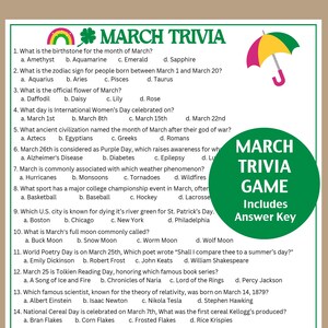 March Trivia Game, Month of March Trivia, Spring Trivia Game, March ...