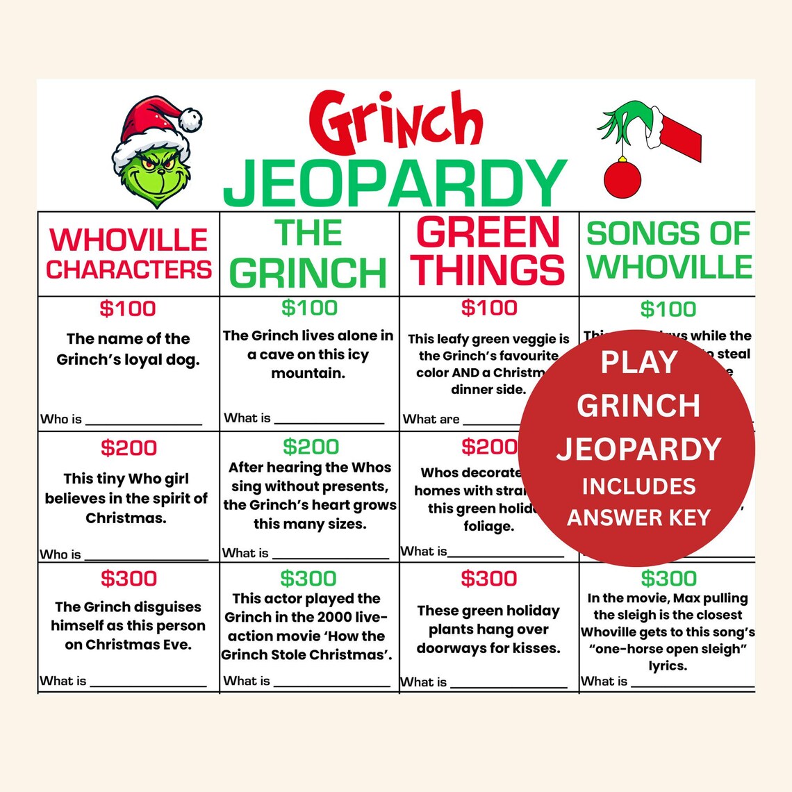 Grinch Jeopardy Game, Grinchmas Holiday Jeopardy Game, Group Game - Etsy