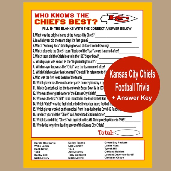 Kansas City Chiefs Trivia Football Game Kansas City Chiefs | Etsy