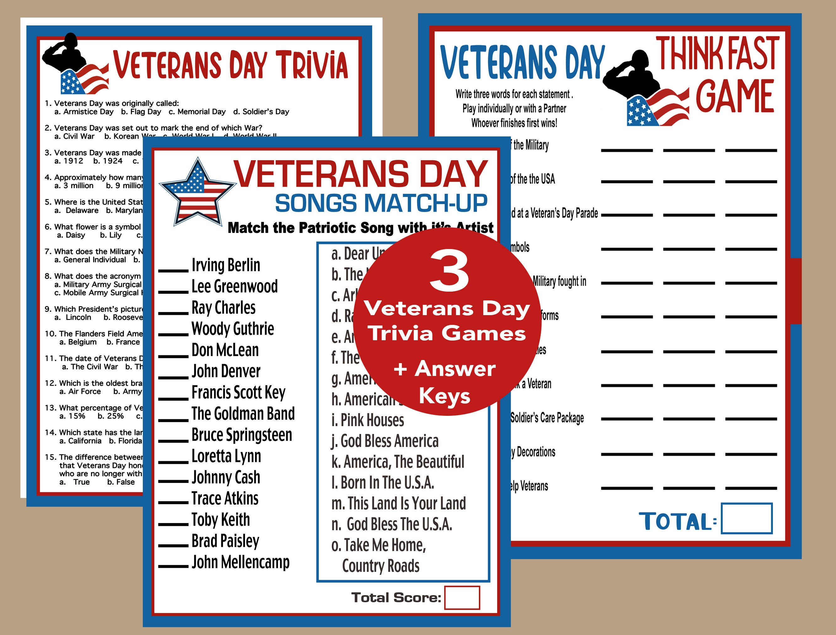 Veterans Day Trivia Games, Veterans Day Song Trivia, Veterans Day ...