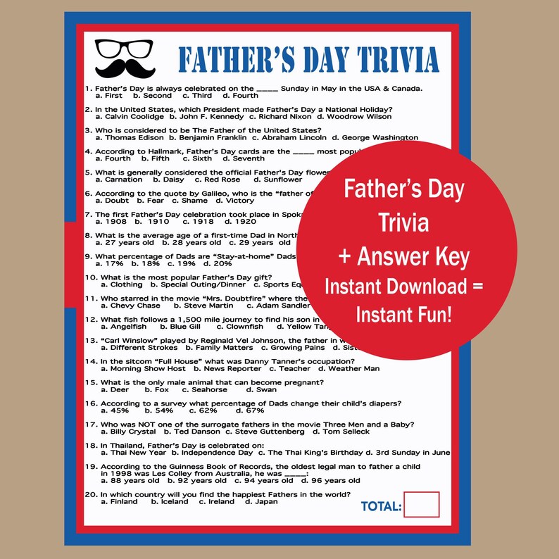 Father's Day Trivia Game Father's Day Game - Etsy