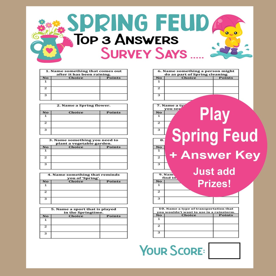 Spring Family Feud Trivia Game, Spring Trivia Game, Spring Seniors Game ...
