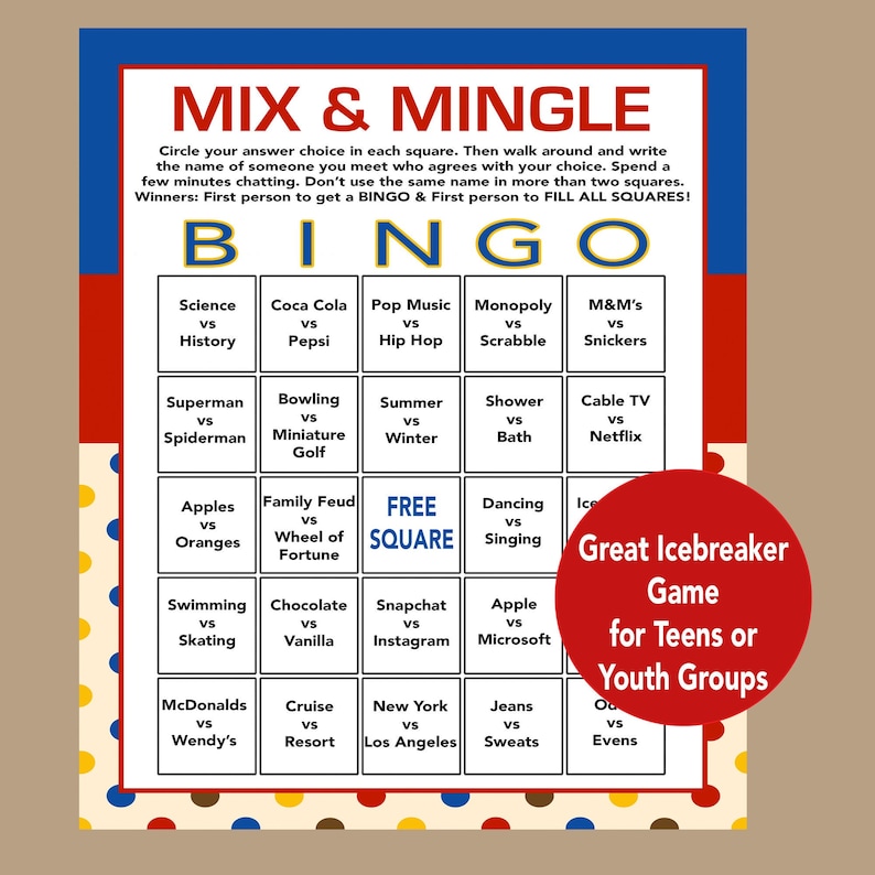 Icebreaker Bingo, Mix and Mingle Icebreaker, Teen Icebreaker Game ...