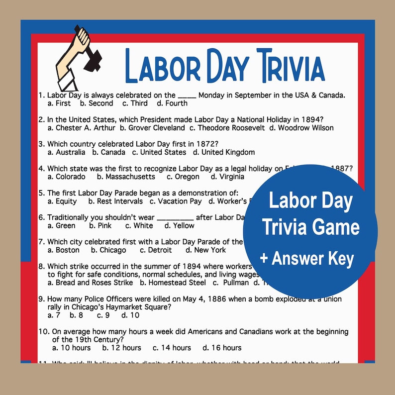 Labor Day Trivia Game American Game Patriotic Games Fun - Etsy