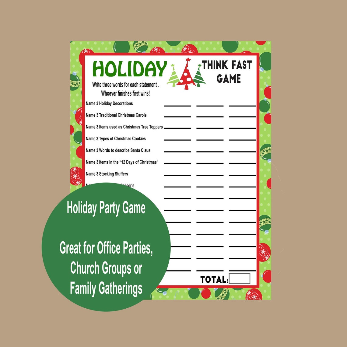 Holiday Trivia Game 2023, Think Fast Game, Holiday Printable Games, Fun ...