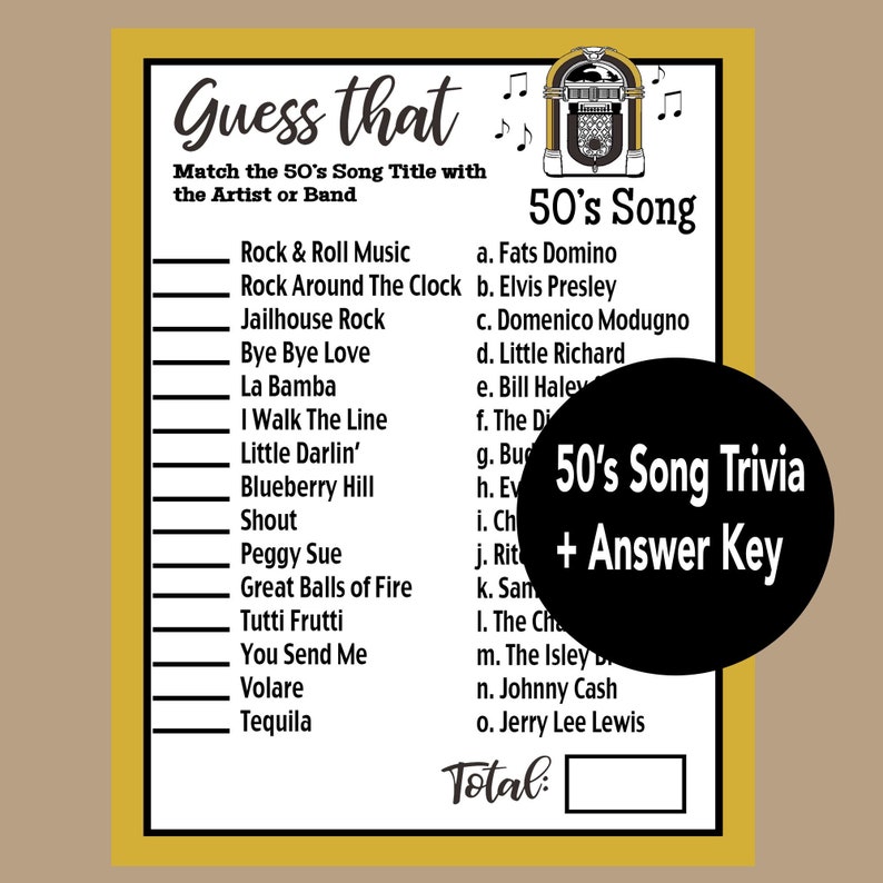 70th Birthday Party Game 50s Song Trivia Game 70th Birthday Etsy