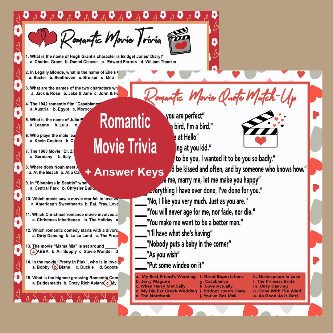 Valentine's Day Games, Romantic Movie Trivia, Valentine's Party Trivia ...