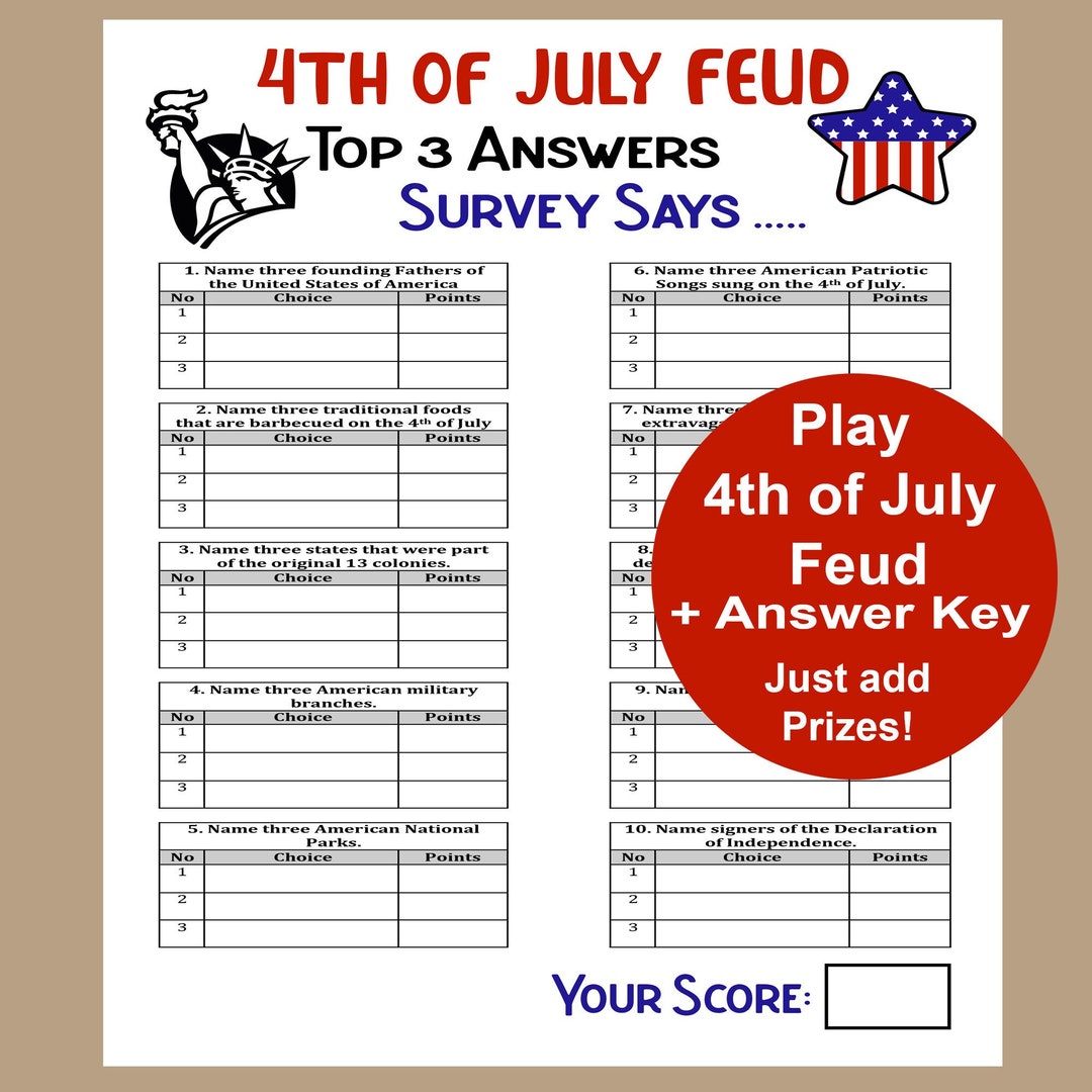 4th of July Feud Trivia Game, Independence Game, 4th of July Seniors ...