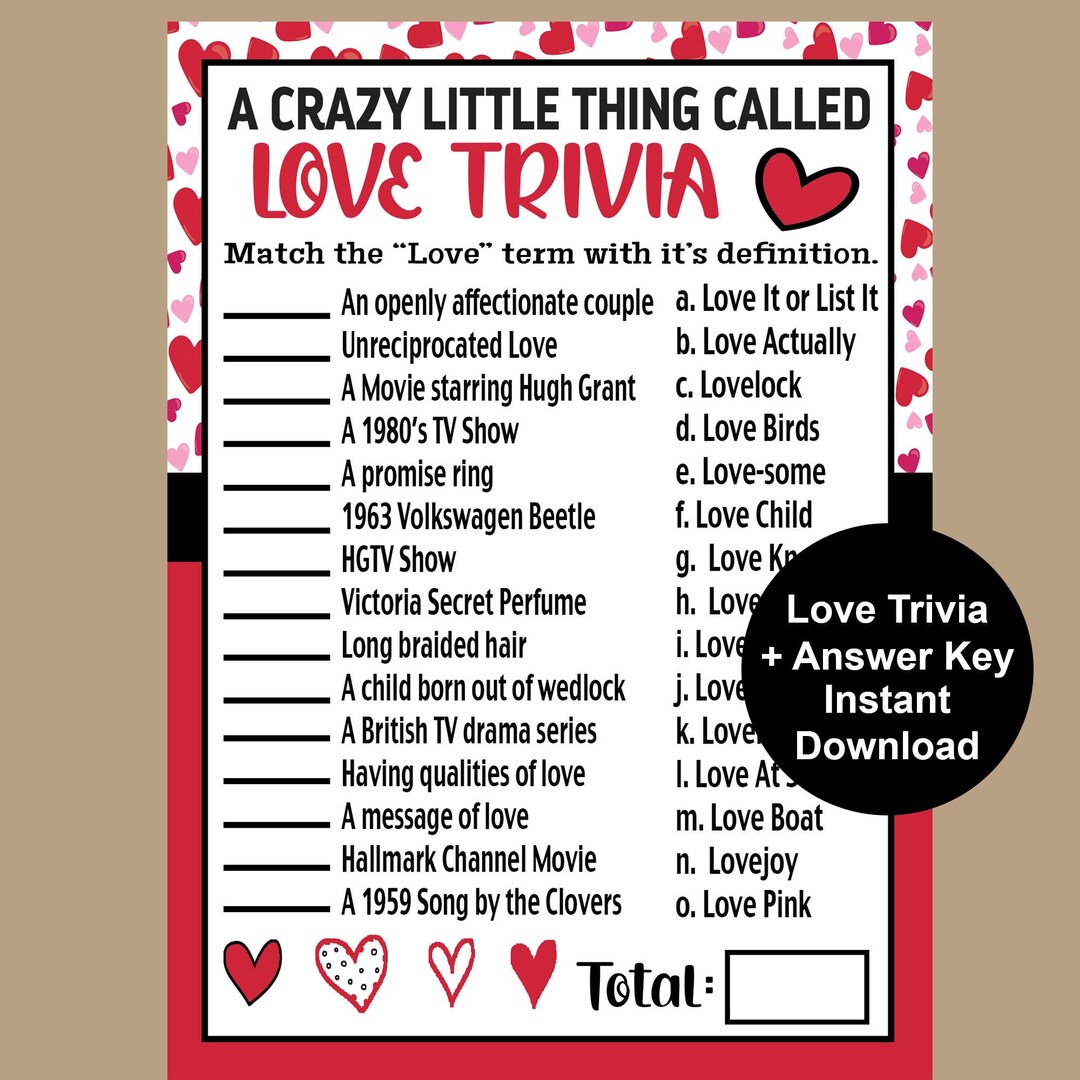 Valentine's Day Trivia Game, Love Printable Games, Engagement Games ...