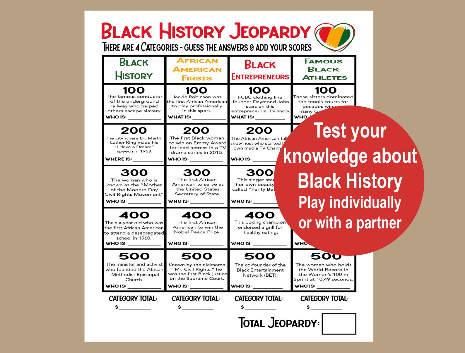 Black History Jeopardy Black History Trivia Game African - Etsy Canada