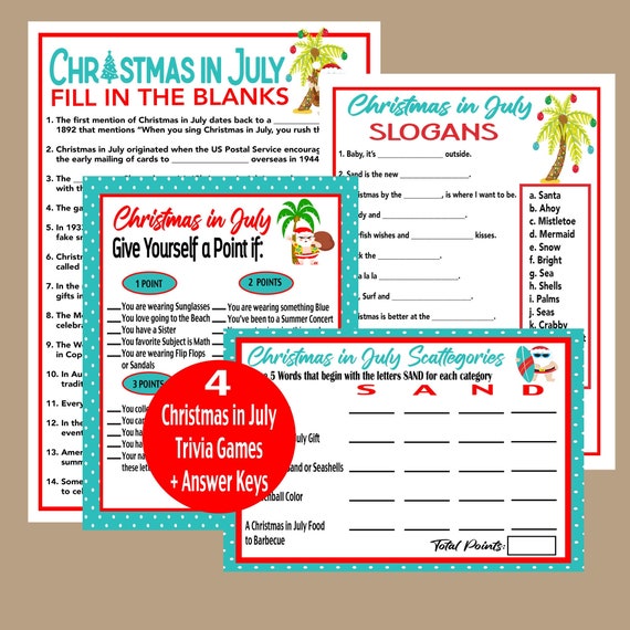 Christmas in July Games Christmas in July Party Games - Etsy