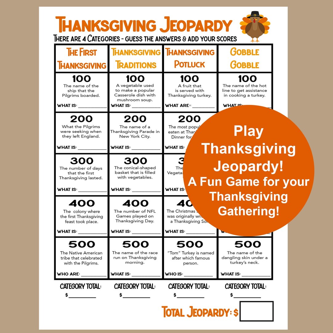Thanksgiving Trivia Game, Thanksgiving Jeopardy Game, Thanksgiving ...