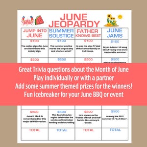 June Jeopardy Game, June Trivia Game, Month of June Trivia, Summer ...