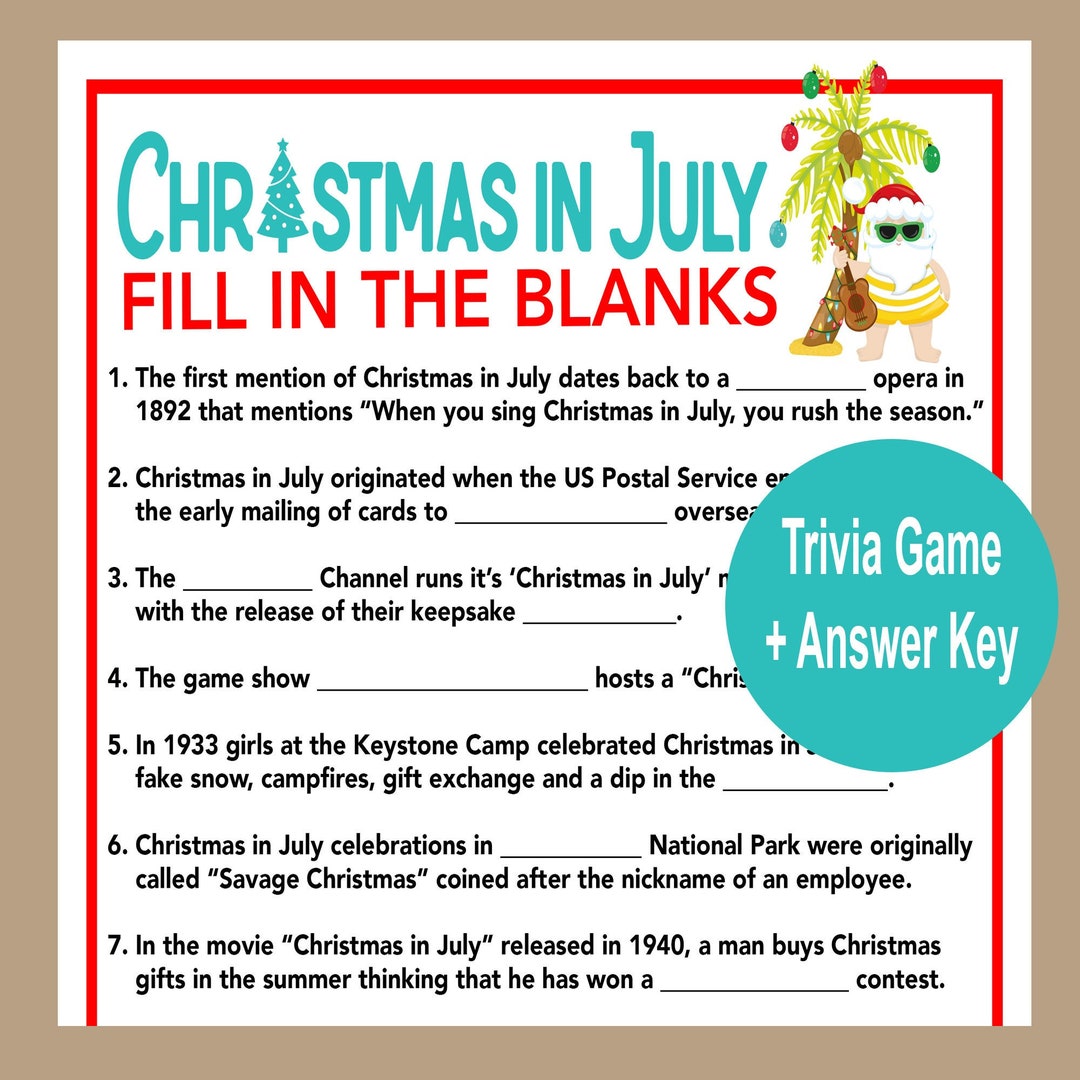 Christmas in July Trivia, Fun Christmas in July Party Game, July 25th ...