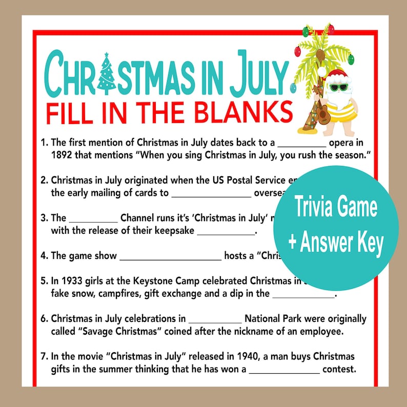 Christmas in July Trivia, Fun Christmas in July Party Game, July 25th ...