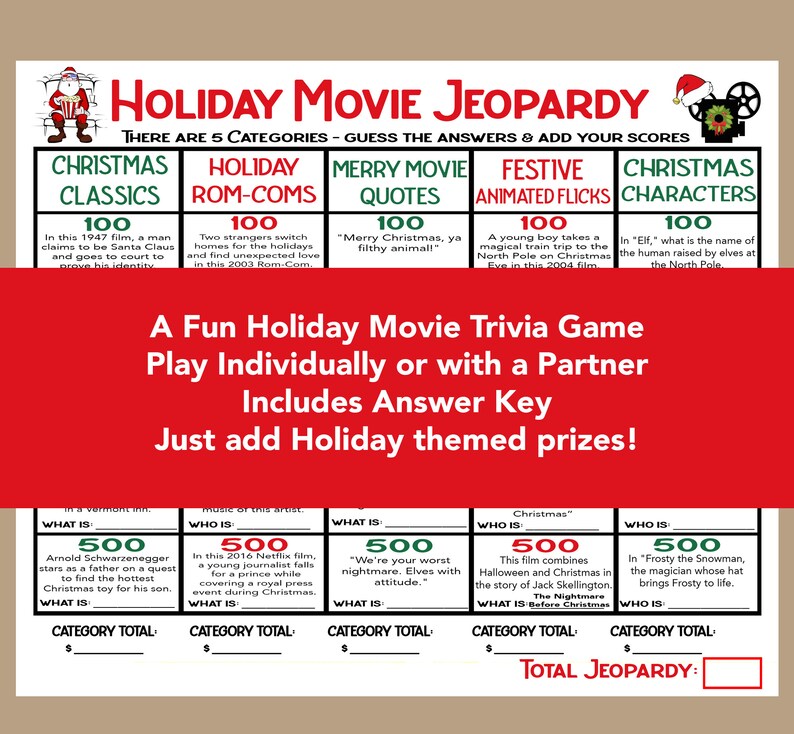 Christmas Movie Jeopardy Game, Christmas Movie Trivia Game for Teens ...