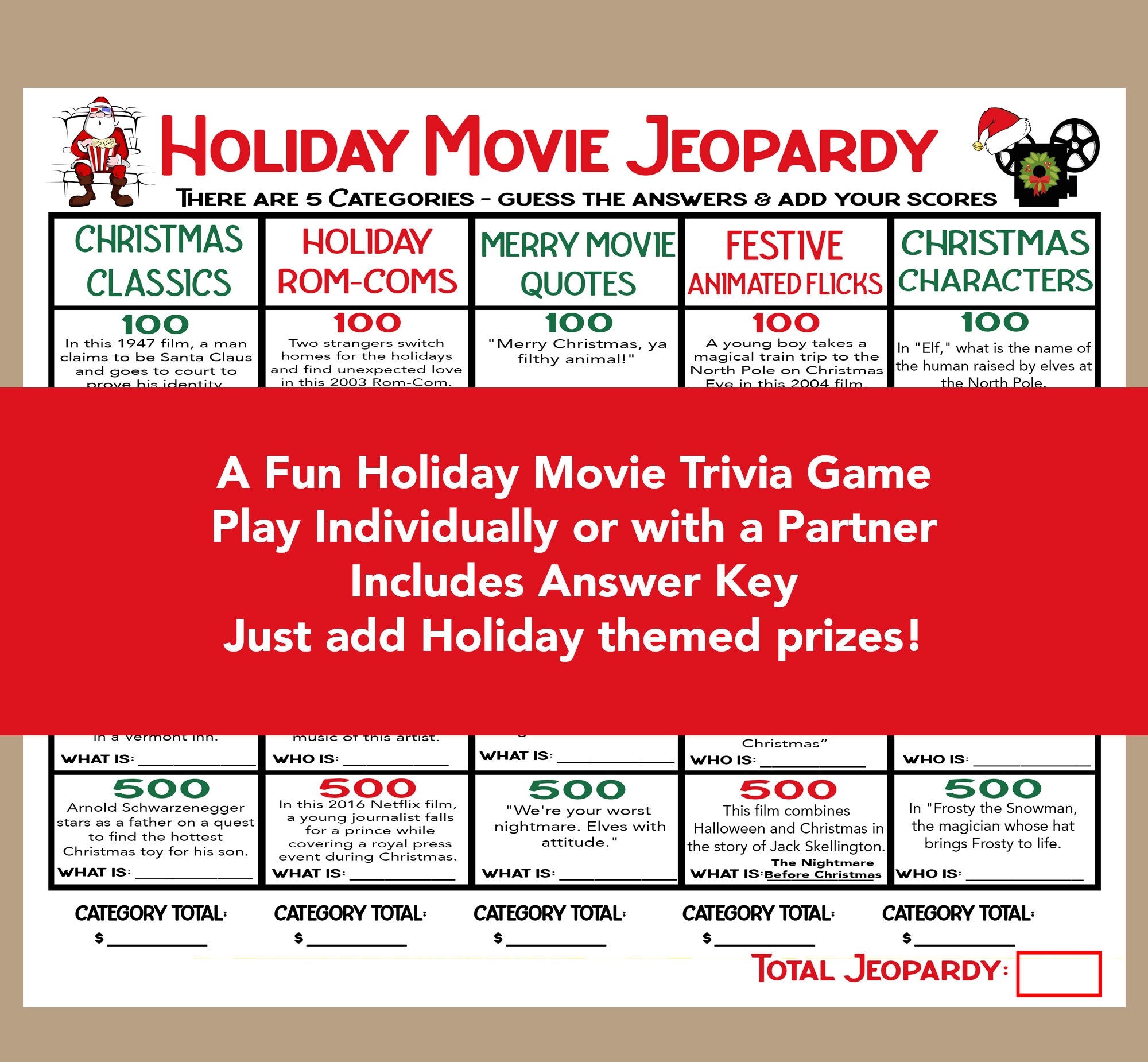 Christmas Movie Jeopardy Game, Christmas Movie Trivia Game for Teens ...