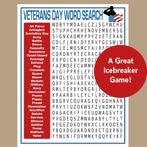 Veterans Day Word Search, Veterans Day Activity, Veterans Day Classroom ...