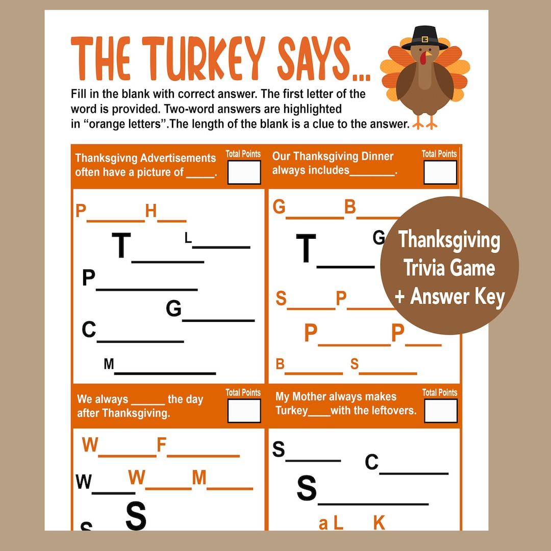 Thanksgiving Games, Thanksgiving Trivia Party Game, Friendsgiving ...