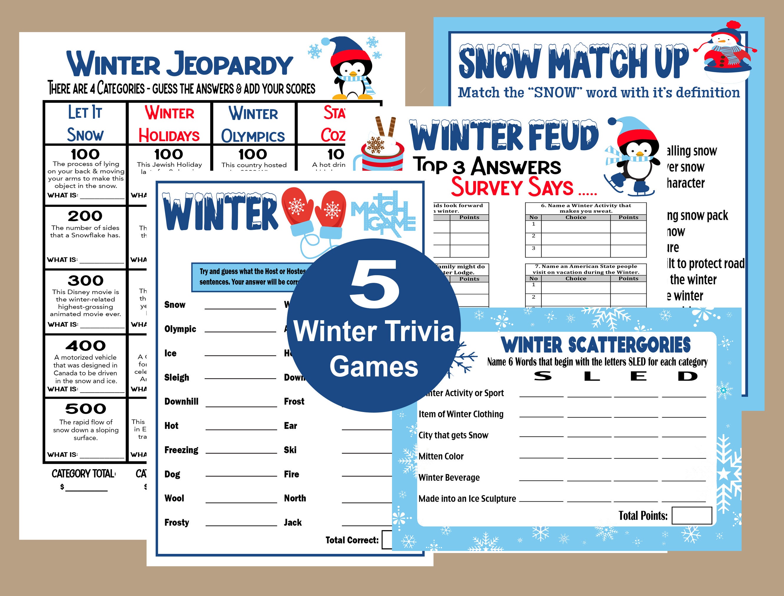 Winter Games, Winter Trivia Games, Winter Group Game, Winter Jeopardy ...