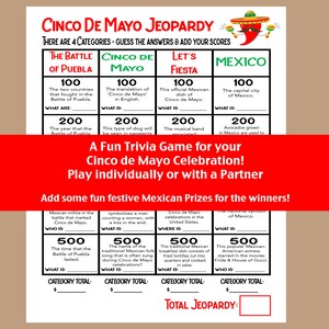 Cinco De Mayo Jeopardy Trivia Party Game, Mexican Party Games, Fun ...