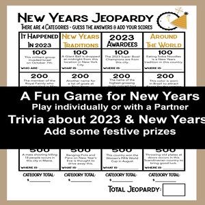 New Years Jeopardy Game, New Years Trivia Game, New Years Party Game ...