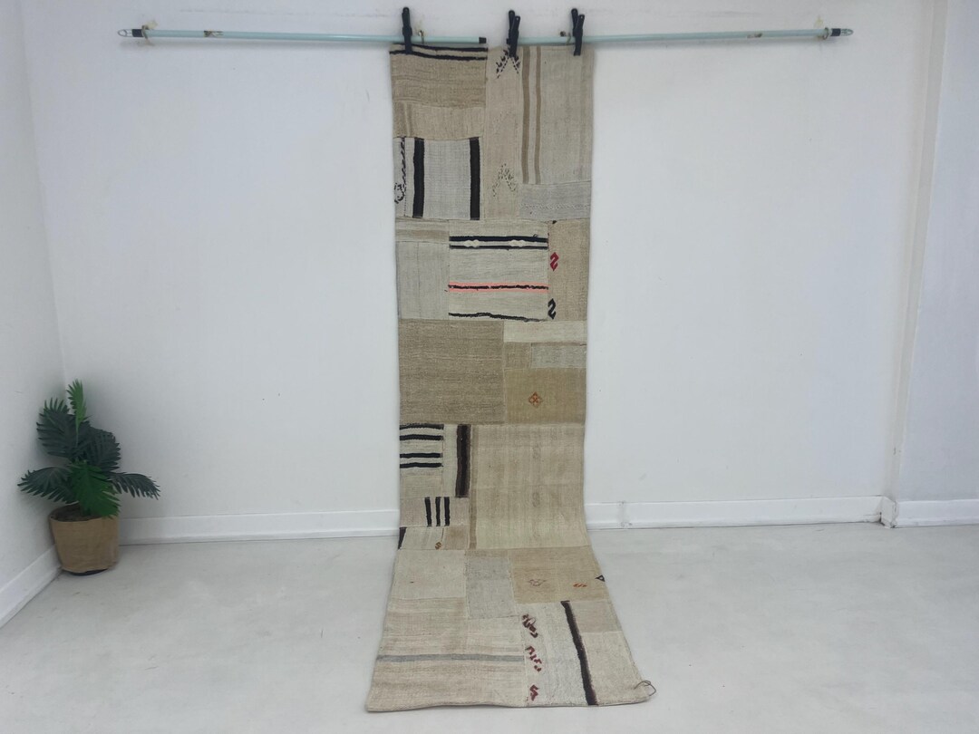 Vintage Hemp Jute Runner Rug: Turkish Kilim Design, 2'3x9'2 Patchwork ...