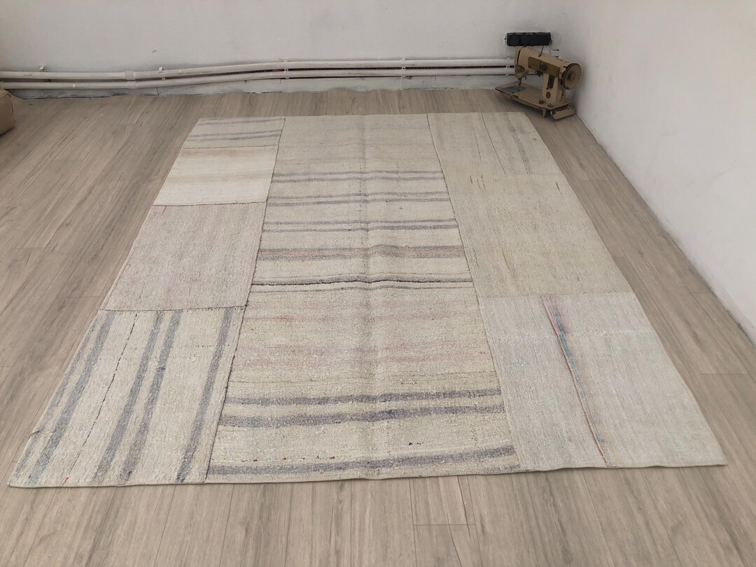 Alfombra Kilim de cáñamo hecha a mano: Alfombra turca Oushak beige (1,5 ...